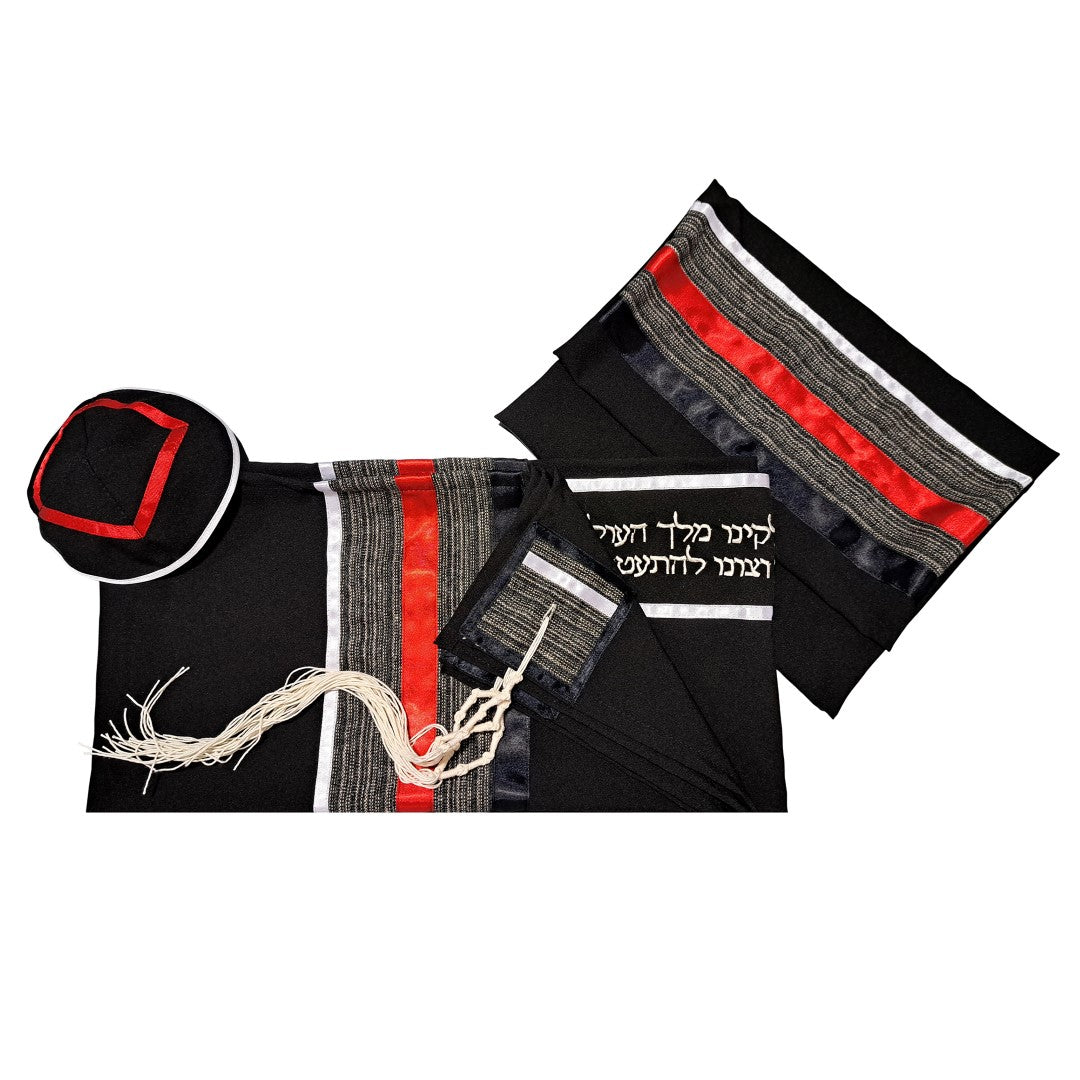 Black Tallit for Men with Red, Bar Mitzvah Tallit Prayer Shawl Tzitzit ...