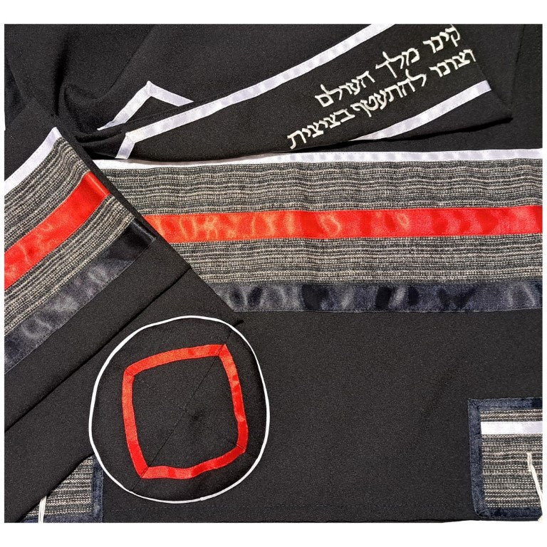 Black Tallit for Men with Red, Bar Mitzvah Tallit Prayer Shawl Tzitzit ...