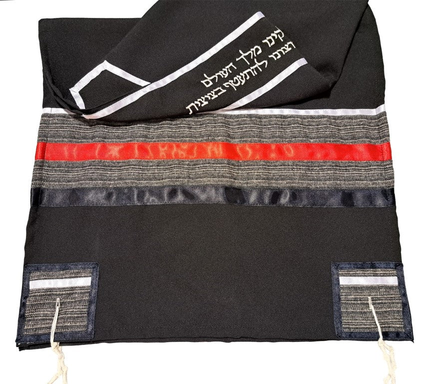 Black Tallit for Men with Red, Bar Mitzvah Tallit Prayer Shawl Tzitzit ...