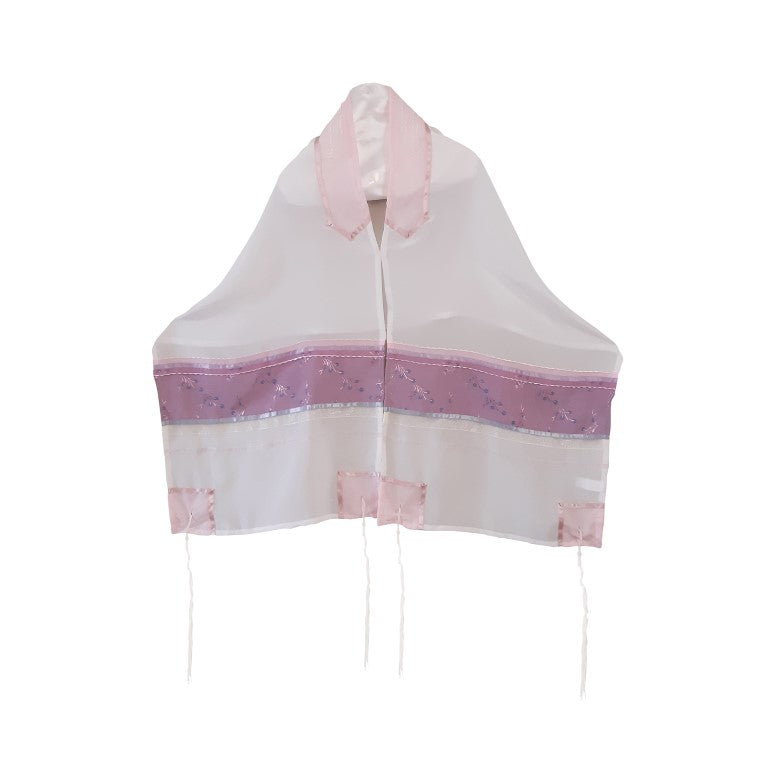 Silk Tallit for Women with Pink Panel and Flowers, Girls Tallit, Bat M ...