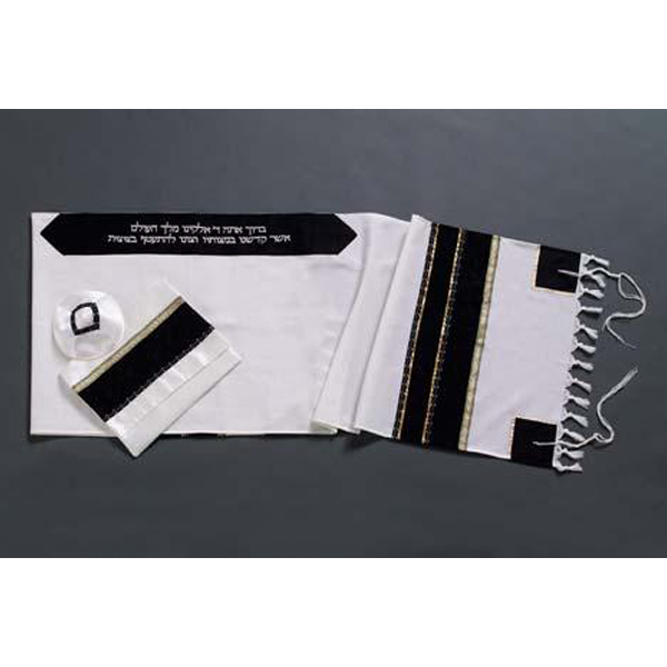 Hand Made Wool Tallit For Men, Gold and Black stripes – Galilee Silks