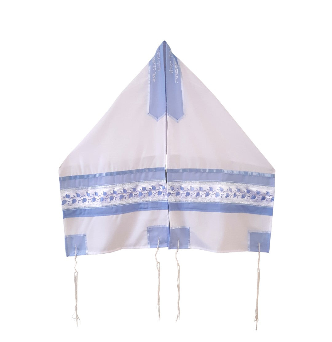 Light Blue Pomegranates Tallit for women, Bat Mitzvah Tallit –Galilee Silks