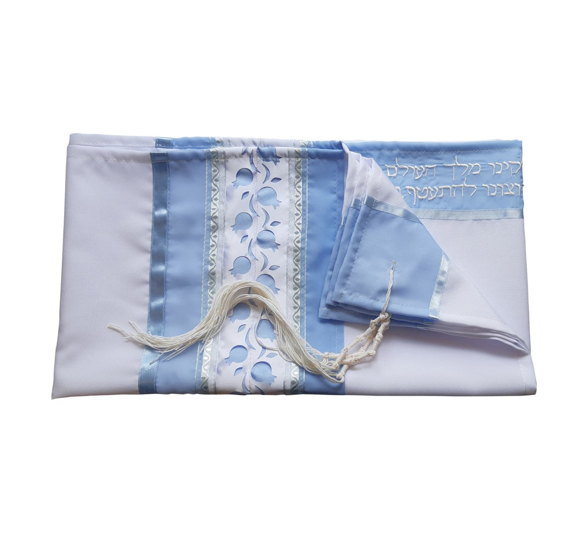 Light Blue Pomegranates Tallit for women, Bat Mitzvah Tallit –Galilee Silks