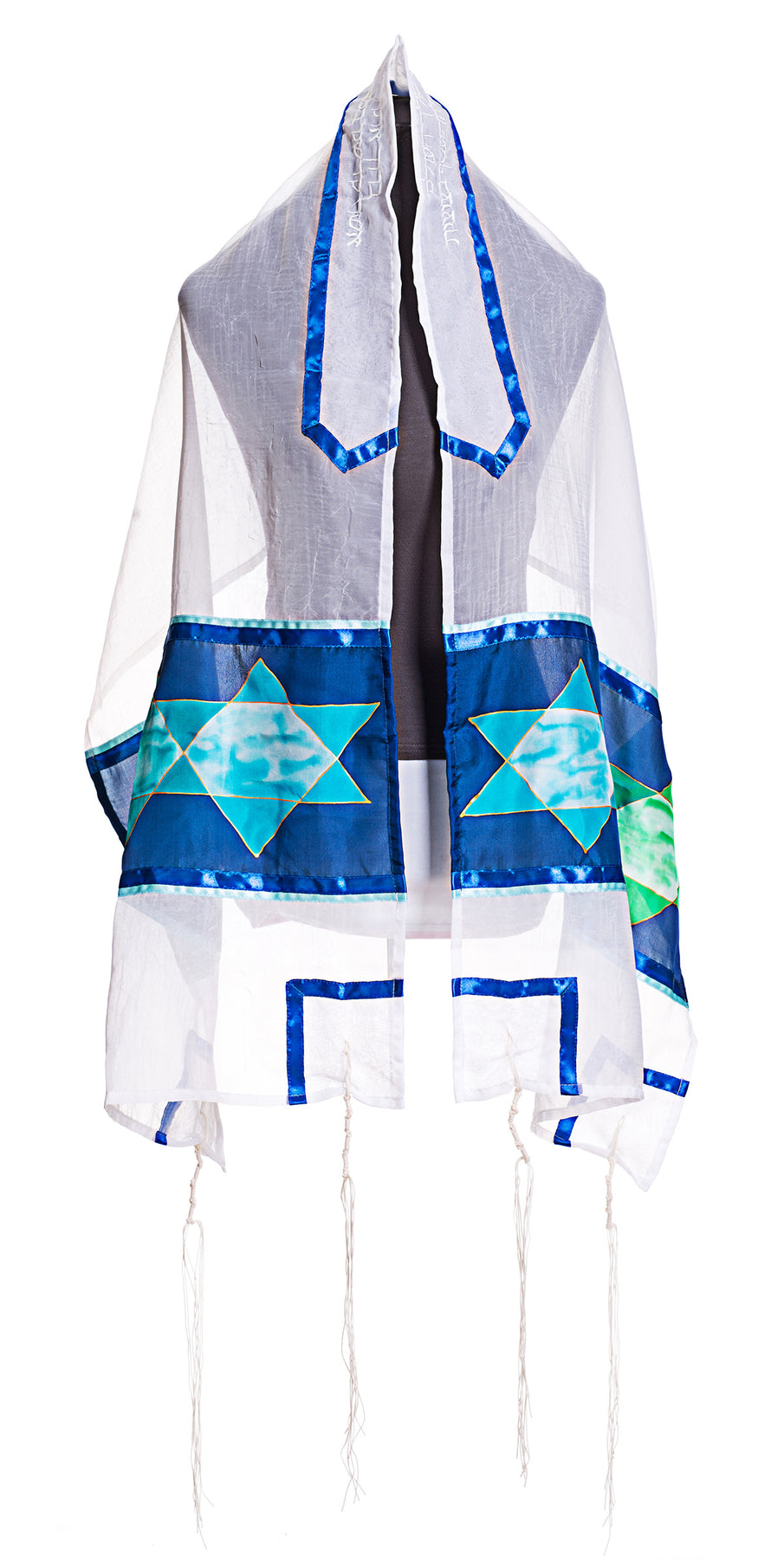 Blue and Green Stars of David Tallit (H8), Bat Mitzvah Tallit, Girl's ...