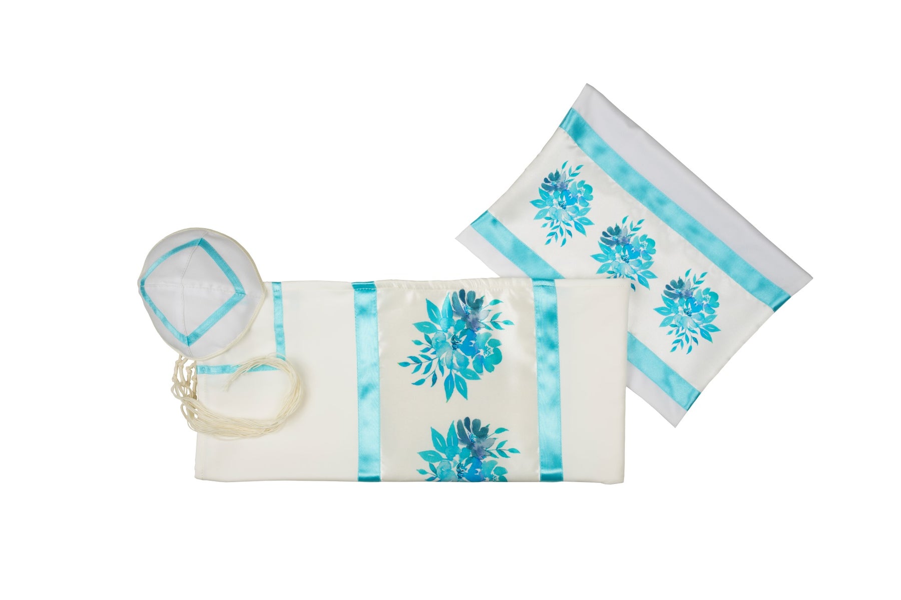 Watercolor Blue Flowers Bouquet Tallit for Women, Bat Mitzvah Tallit ...