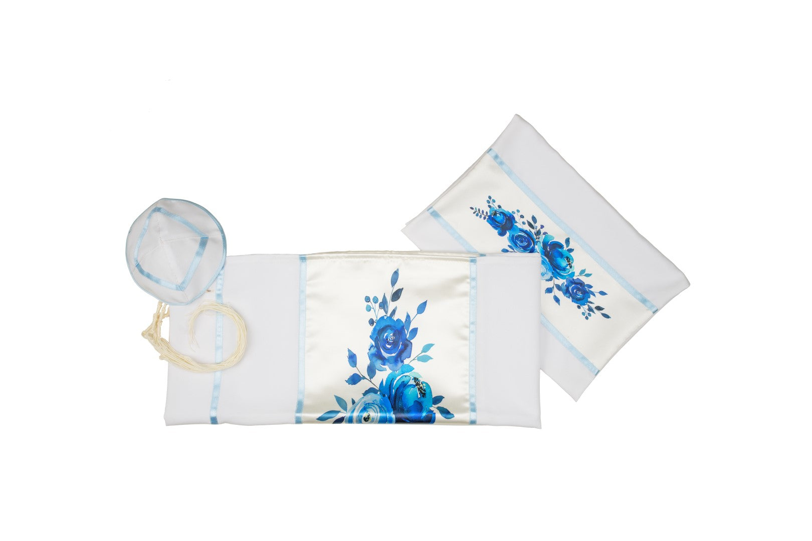 Watercolor Blue Flowers Bouquet Tallit for Women, Bat Mitzvah Tallit ...