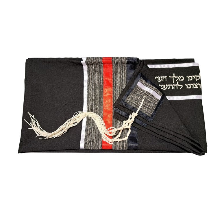 Black Tallit for Men with Red, Bar Mitzvah Tallit Prayer Shawl Tzitzit ...