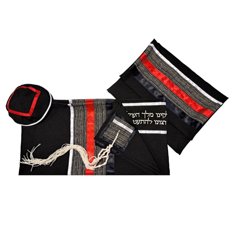 Black Tallit for Men with Red, Bar Mitzvah Tallit Prayer Shawl Tzitzit ...