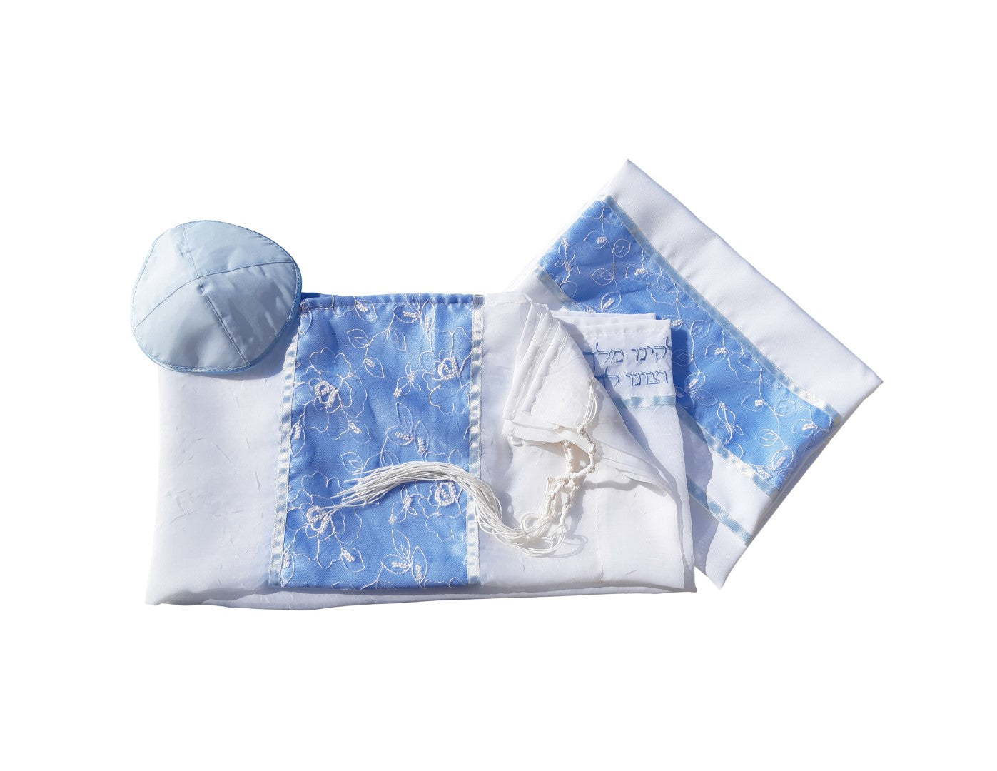 Sheer Blue Floral Decoration Tallit for women, Bat Mitzvah Tallit, Tal ...