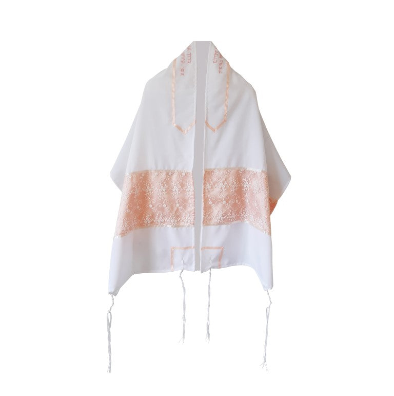 Enchanting White Flowers on Peach, Tallit for Women, Bat Mitzvah Talli ...