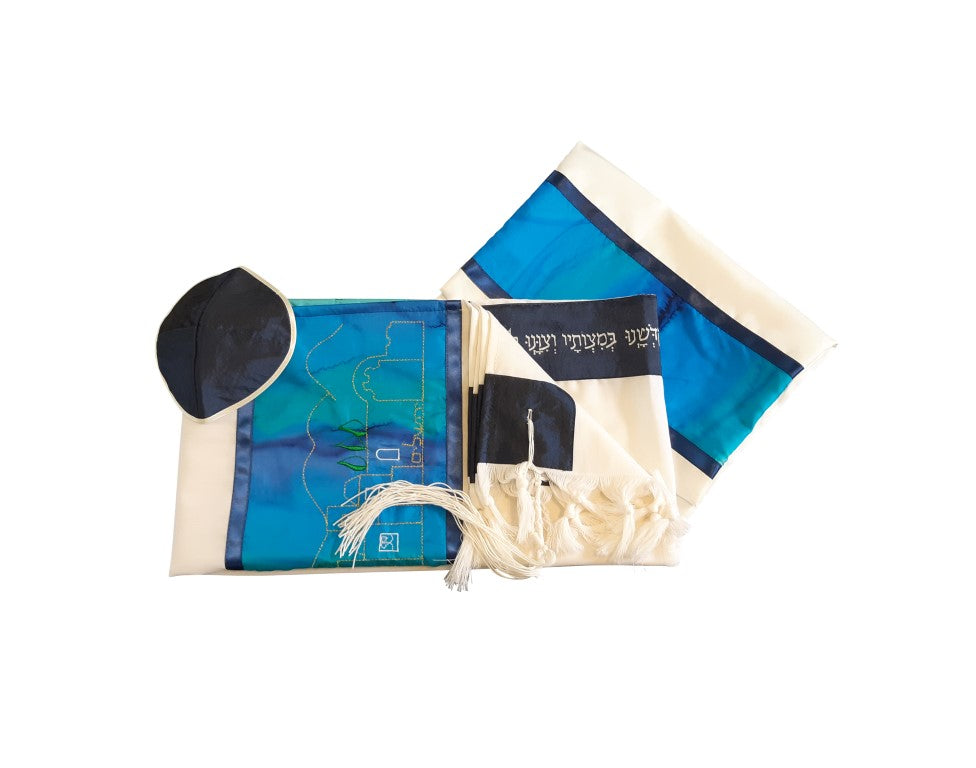 Tallit With Jerusalem Embroidery In Gold, Bar Mitzvah Tallit Set, Tzit ...