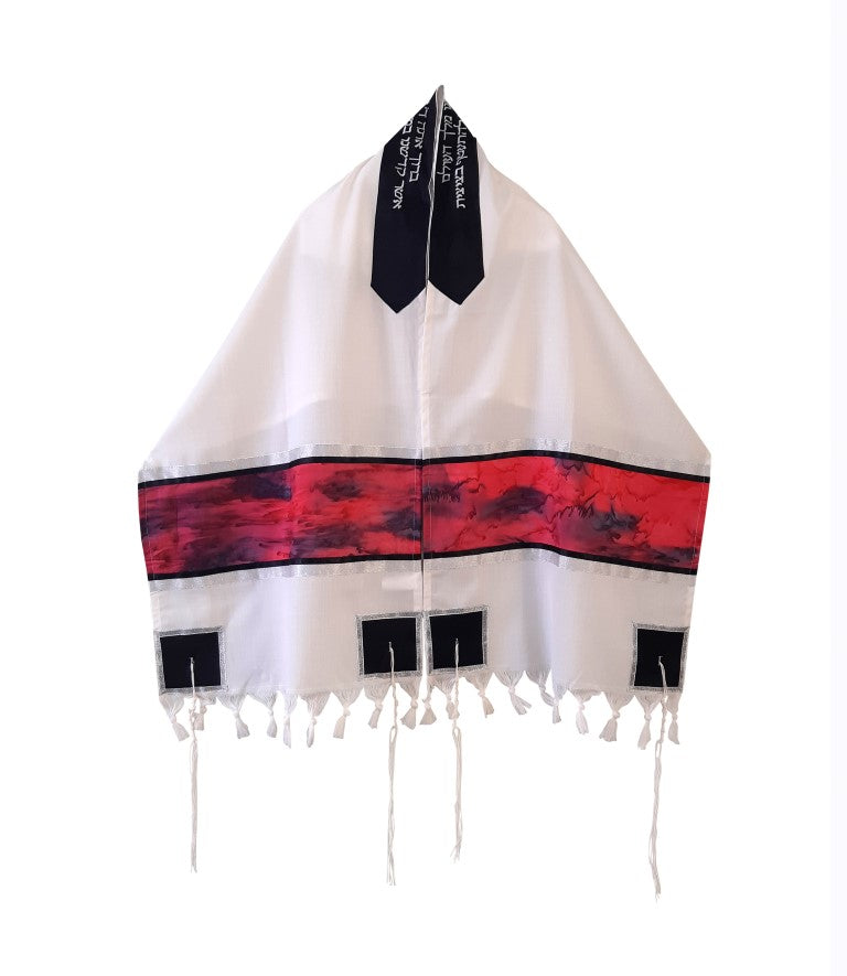 Red and Black Marble Bar Mitzvah Tallit, Hand Painted Silk on Wool ...
