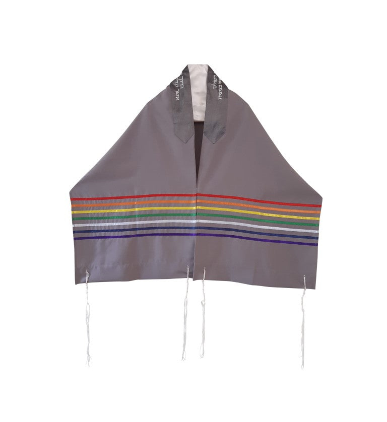 Handmade Rainbow Tallit, Joseph's Coat of Many Colors Tallis, Gray Tal ...