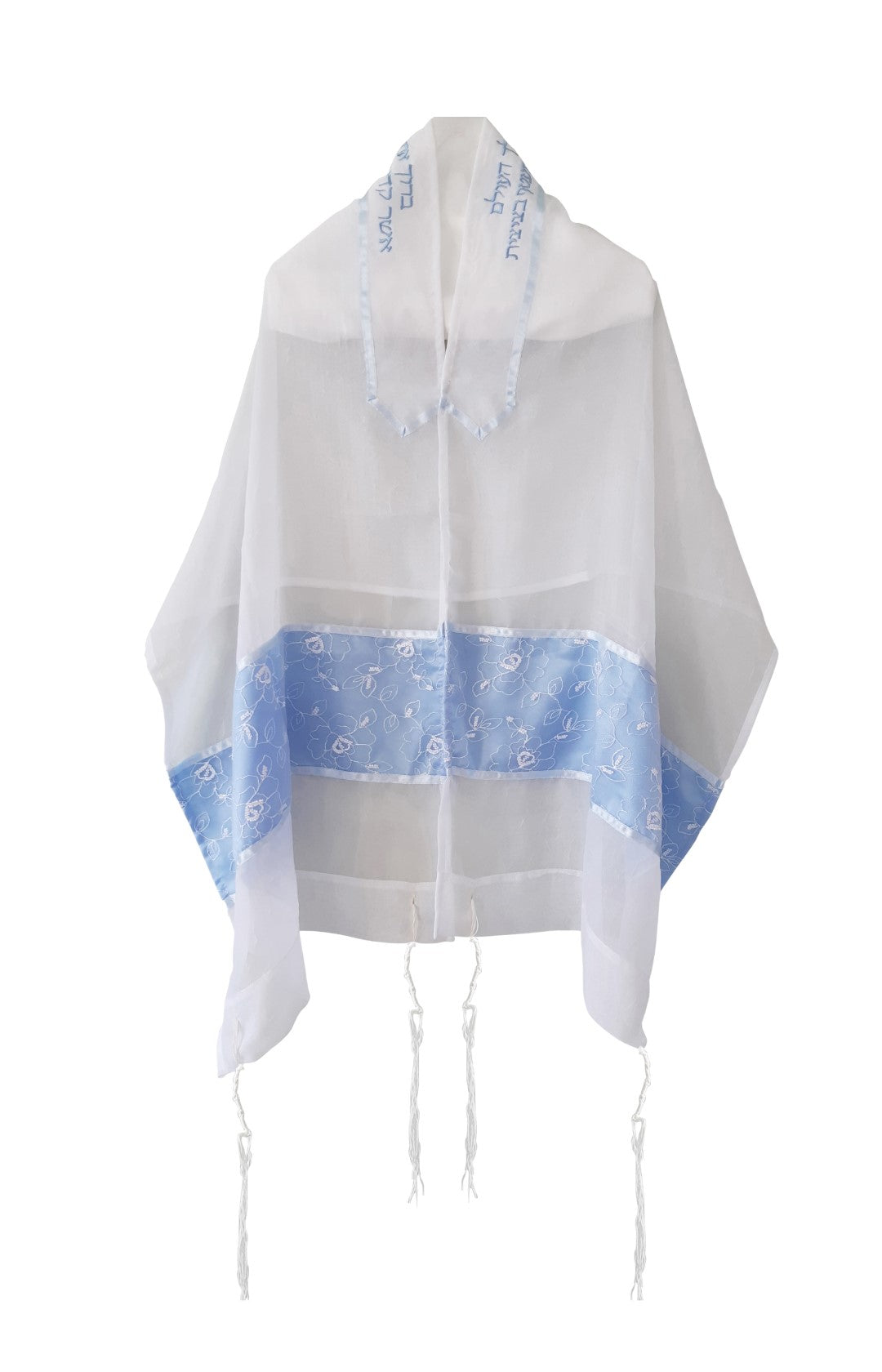 Sheer Blue Floral Decoration Tallit for women, Bat Mitzvah Tallit, Tal ...